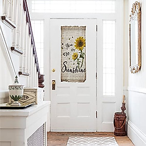 Dinhomela Sunflower Sliding Door Curtains for Window, Farm Bee French Glass Window Curtain Back Patio Front Doors Half 25x40 in Vintage Letter Backdrop, 25W x 40L