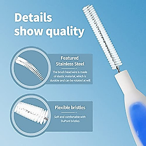 OUMJCING Interdental Brushes, Dental Brush Cleaner Toothpick Flossing Head Tooth Cleaning Tool with Portable Case for Tooth Cleaning(Blue) (Micro Tight Teeth)