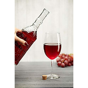 BULK PARADISE Large Clear Decorative Glass Bottle with Spout and Cork, 32oz, 1 Bottle - Design: VINO (3in X 11.9in)