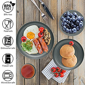 Dhnvcud 32-Piece Kitchen Plates and Bowls Sets,Lightweight Plastic Dishes Set for 8,Unbreakable Dinnerware Sets,Reusable Plates Set,Dishwasher and Microwave Safe, Dish Sets for Outdoor Camping,RV,Grey