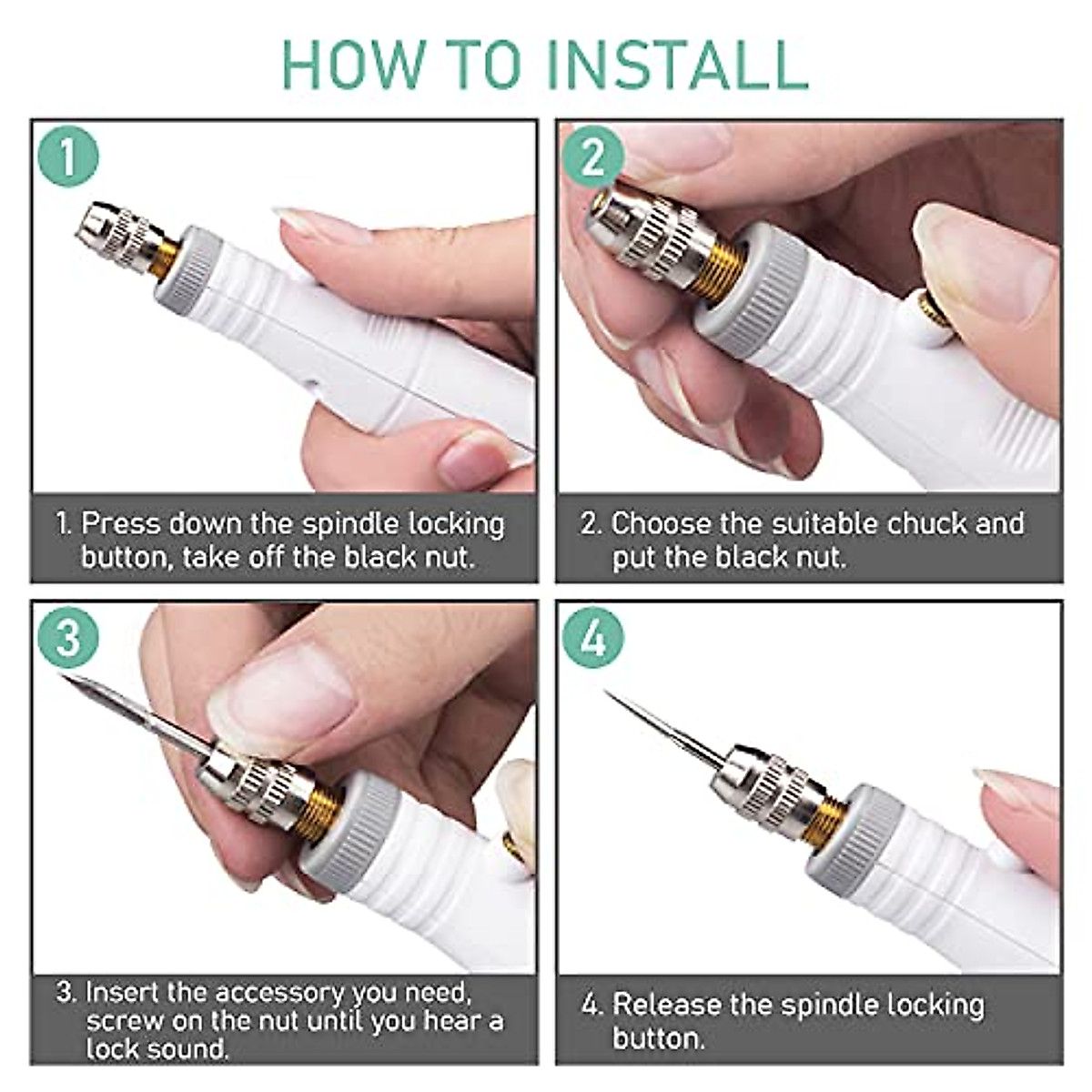 Rotary Tool Kit Pinkiou Mini Drill Variable Speed Rotary Carver with 106 PCS Accessories for Drilling, Carving, Engraving, Sanding, Polishing and Cutting (White)
