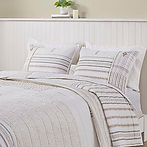 INK+IVY Salar Cotton Quilt Set - Stripe Patchwork Design with Fringe Trim Accent, Prewashed Coverlet, All Season, Breathable and Lightweight Cover, Cozy Summer Blanket, King/Cal King Natural 3 Piece
