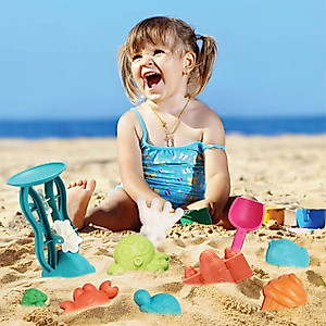 JOYIN 25 Pieces Beach Sand Toys Set with Mesh Bag Including Bucket, Car, Shovels, Rakes, Watering Can, Molds for Kids Summer Outdoor Beach Fun