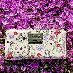 Loungefly Disney Princesses Sketch Floral All Over Print Faux Leather Wallet