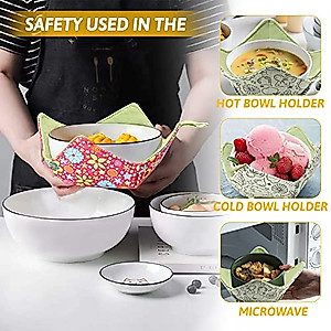 Mepple Microwave Bowl Cozy, Hot Soup Bowl Holders, Multipurpose Potholders for Hot & Cold Foods, Bowl-shaped Containers, Essential Kitchen Utensils Gadgets, Set of 2, Red and Green