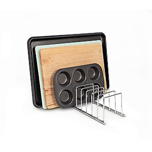 Spectrum Diversified Euro Kitchen Lid Organizer for Plates Cutting Boards, Bakeware, Cooling Racks, Pots & Pans, Serving Trays, and Reusable Containers, Chrome