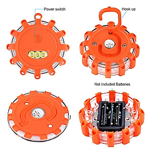 AK [4 Pack] LED Road Flares Safety Flashing Warning Light Roadside Emergency Disc Beacon Kit for Vehicles Boats with Magnetic Base & Hook, Premium Storage Bag (Batteries Not Included) (4)