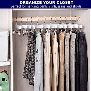 Amber Home White Wooden Pants Skirts Hangers 24 Pack, Solid Wood Trousers Bottom Hanger with 2-Adjustable Clips, Clips Hangers for Slacks, Jeans, Shorts (White, 24 Pack)