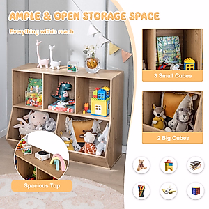 HONEY JOY Toy Storage Organizer with Bookcase, 5-Cubby Children Bookshelf Toy Storage Cabinet, Open Kids Toy Storage Shelf Book Display Rack for Playroom, Bedroom, Kindergarten, Nursery, School