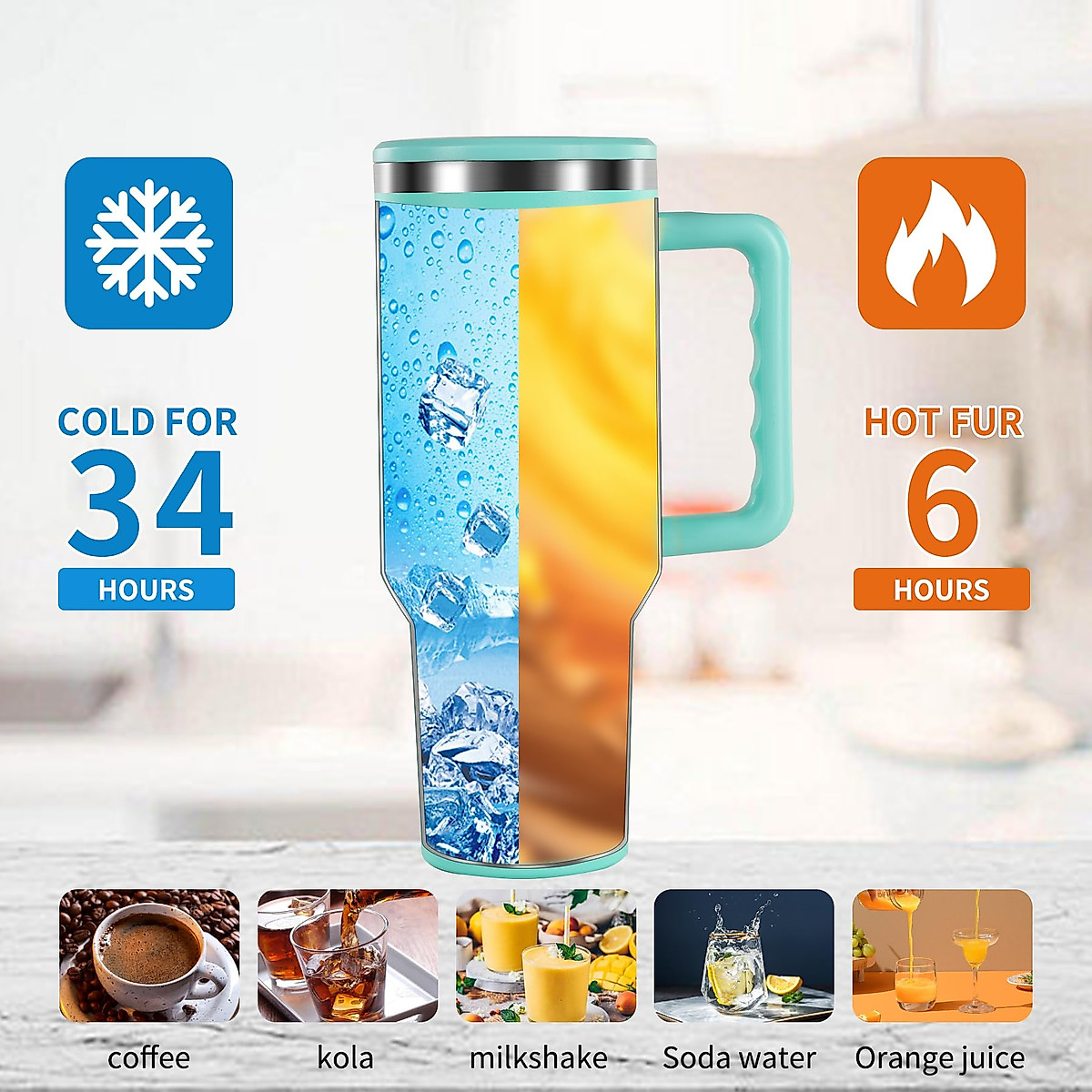 Lifejoymax 40 oz Tumbler with Handle and Straw Lid - Vacuum Insulated Tumbler Stainless Steel Insulated Cup Water Bottle Coffee Travel Mug Spill Proof Leak Proof Reusable Tumblers 40 Ounce - Blue