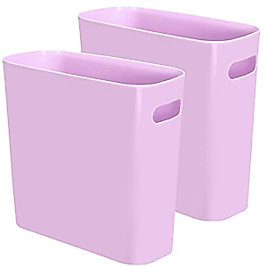 Youngever 2 Pack 1.5 Gallon Slim Trash Can, Plastic Garbage Container Bin, Small Trash Bin with Handles for Home Office, Living Room, Study Room, Kitchen, Bathroom (Purple)