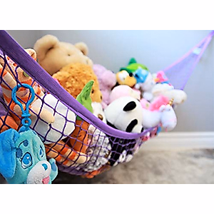 MiniOwls Storage Hammock Stuffed Toys Organizer - Fits 30-40 Plush Animals. Great Gift for Boys and Girls. Instead of Bins and Toy Chest – Displays Teddies Easily. (Purple, X-Large)