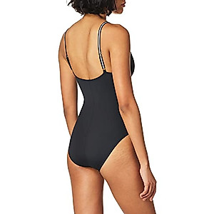 La Blanca Women's Standard Plunge Mio One Piece Swimsuit, Black/White//Zig and Zag, 2
