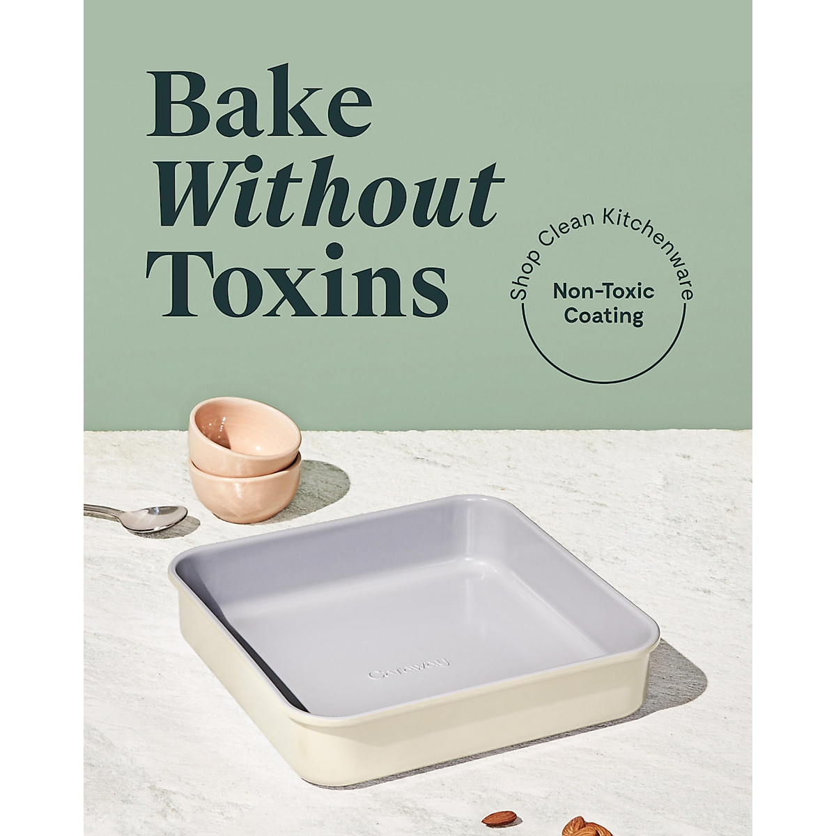 Caraway 9” Square Pan - Non-Stick Ceramic Coating - Free From Forever Chemicals - Cake Pan Perfect for Brownies, Lemon Bars, & More - Cream