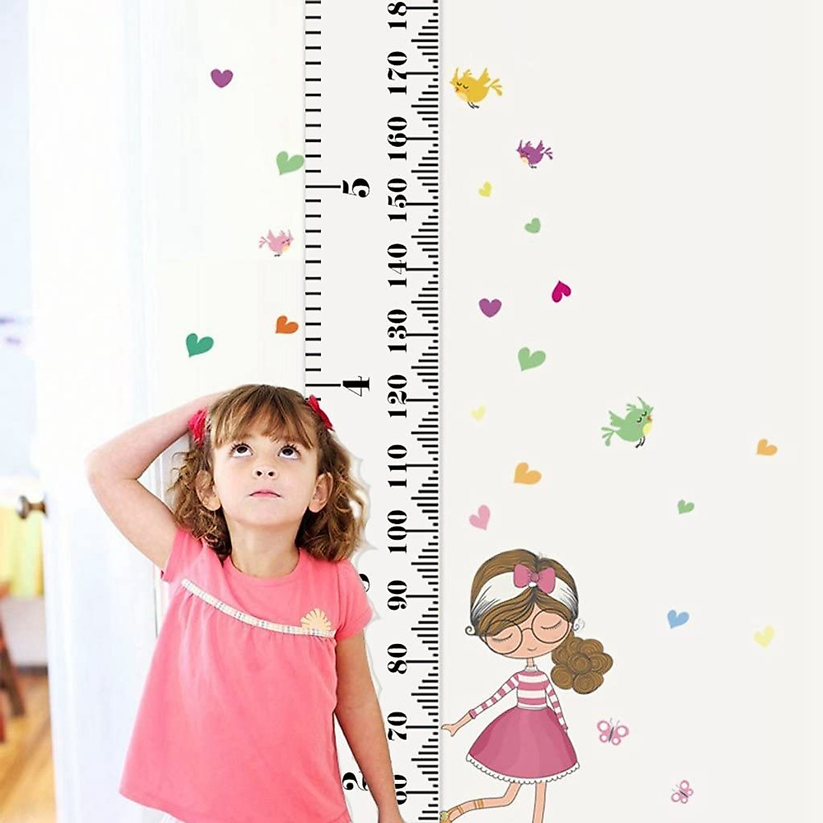 AOMINGGE Hanging Growth Chart, Height Measure Ruler Roll Up Wooden Canvas Growth Ruler for Kids Baby Birthday Gift,White,A1