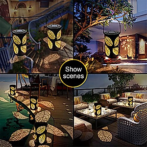 LHLLHL Solar Hanging Lanterns Outdoor Waterproof Leaf Solar Lights Decorative Metal Solar Lantern Tabletop Lamp for Garden Yard Desk ( Size : 2pcs )
