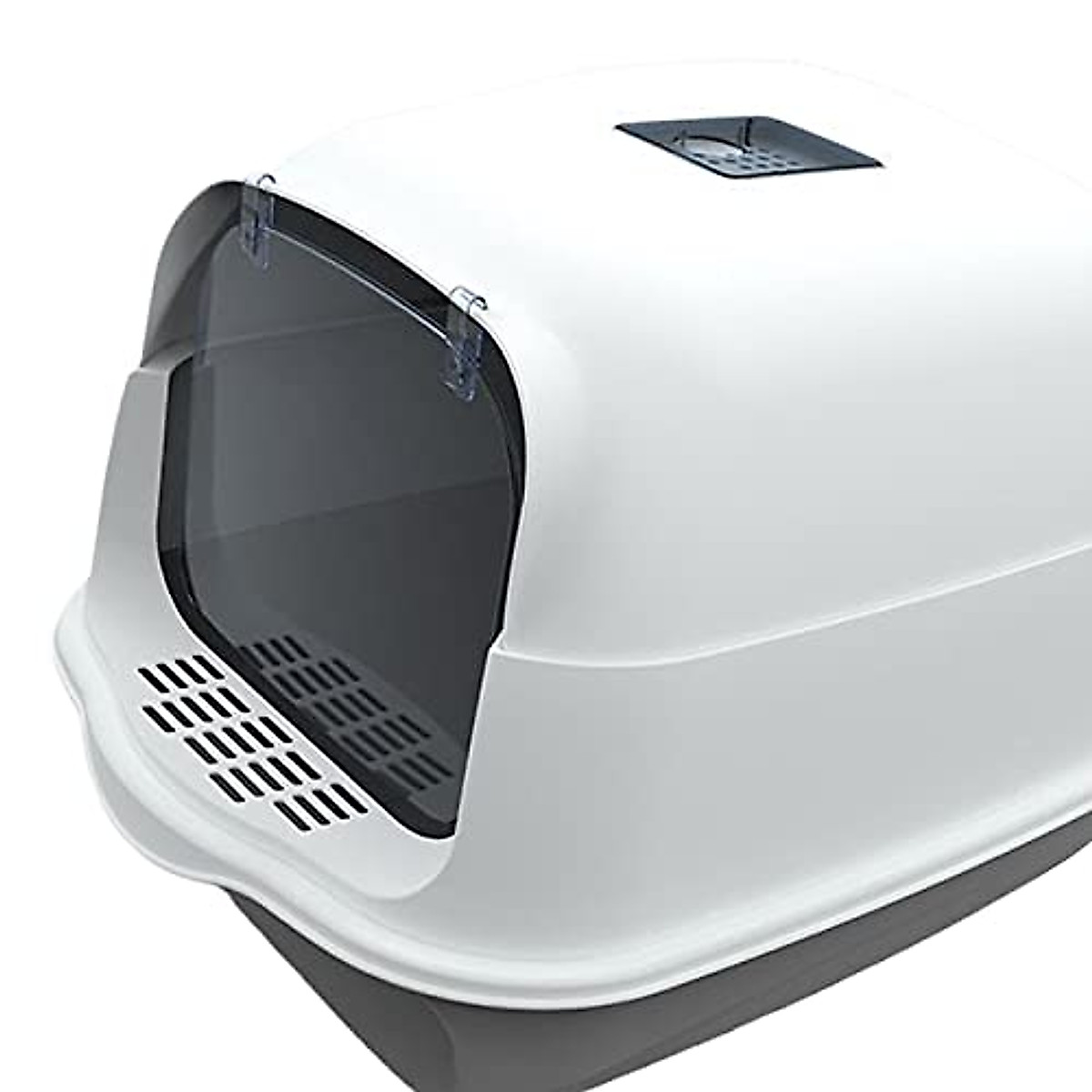 Milageto Large Cat Litter Box with Lid Enclosed and Covered with Door Easily to Clean Prevent Smell Litter Pan Heightened Fence Toilet Cat Toilet, Gray Bottom