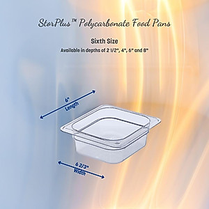 Carlisle FoodService Products Storplus Food Pan, Food Storage Container with Spoonable Corners for Catering, Buffets, Restaurants, Polycarbonate (Pc), 1/6 Size 4 Inches Deep, Clear, (Pack of 6)