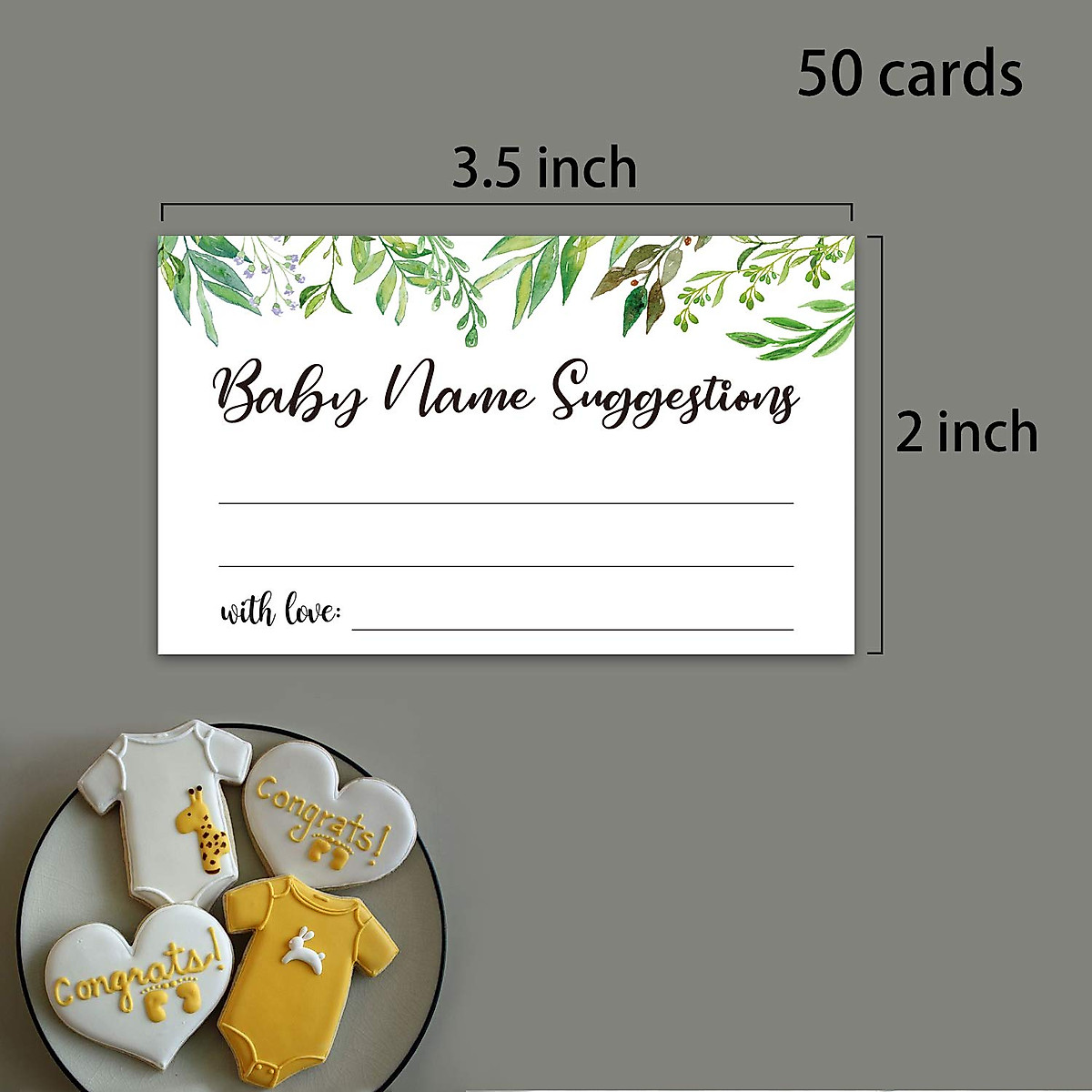 50 Baby Shower Name Suggestion Cards, Greenery Name Suggestion Cards for Baby Shower, Name Suggestion Game, Baby Shower Games, Baby Party Supplies, 3.5 x 2 Inches