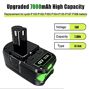 【Upgraded 7000mAh】 2Pack Replacement for Ryobi 18V Battery Lithium ONE+ P108 P102 P103 P104 P105 P107 P109 P122 Cordless Power Tools Battery with LED Indicator