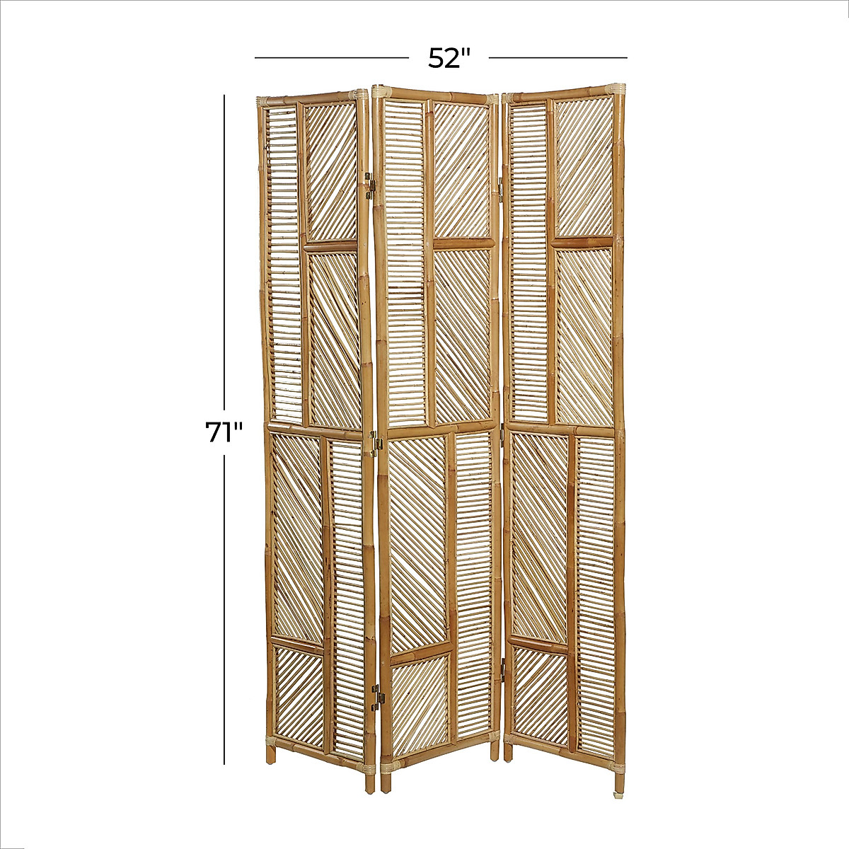 Deco 79 Wood Geometric Partition Room Divider Screen Hinged Foldable Partition 3 Panel Privacy Screen, Room Partition 52" x 1" x 71", Brown