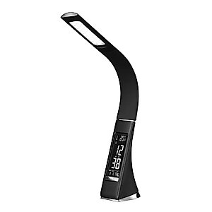LED Desk Lamp Flexible Gooseneck with Clock Calendar and Temperature,Office Gift Ideas,Touch Dimmable Table Lamp with 3 Levels Brightness,Modern Light for Home Office and Dorm-Black (YF-U2)