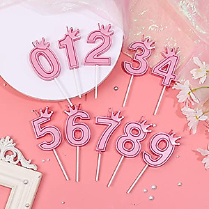 3inch Birthday Number Candle, 3D Candle Cake Topper with Crown Cake Numeral Candles Number Candles for Birthday Anniversary Parties (Pink; 4)