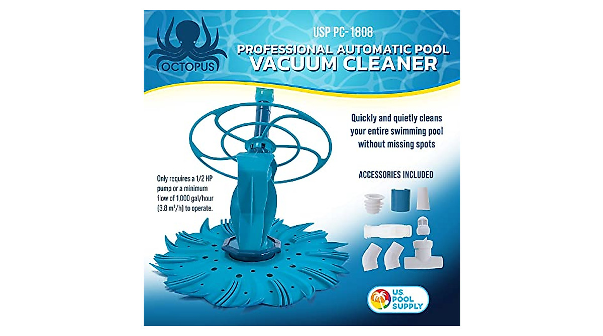 Octopus Auto Pool Vacuum - Cleans Floors, Walls, Quietly
