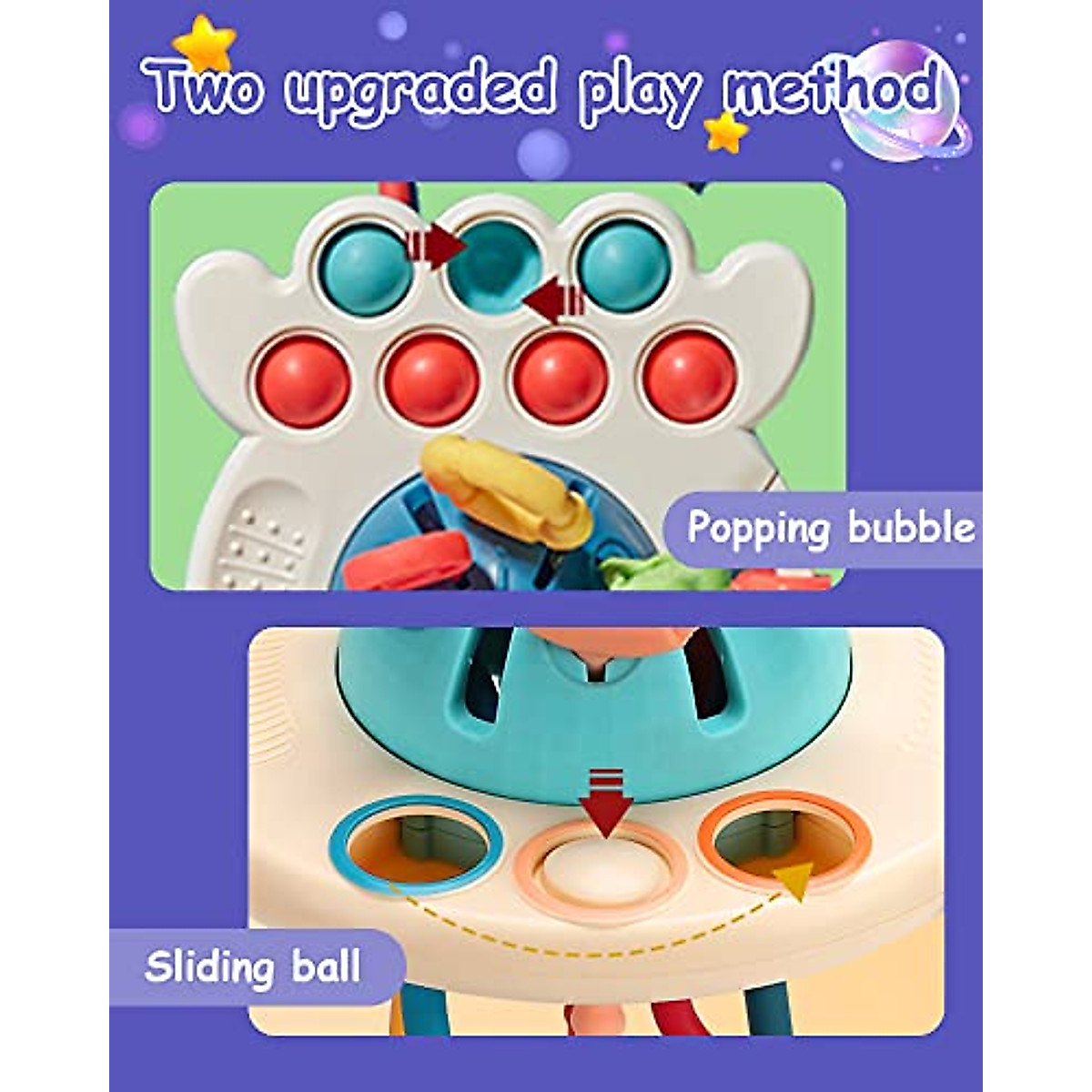 Montessori Toys for 1 Year Old, Baby Sensory Toys 6-12-18 Months, Octopus Silicone Pull String Learning Toys, Bath Travel Teething Toys for Toddlers 1-3, Christmas Birthday Gifts for Boys and Girls