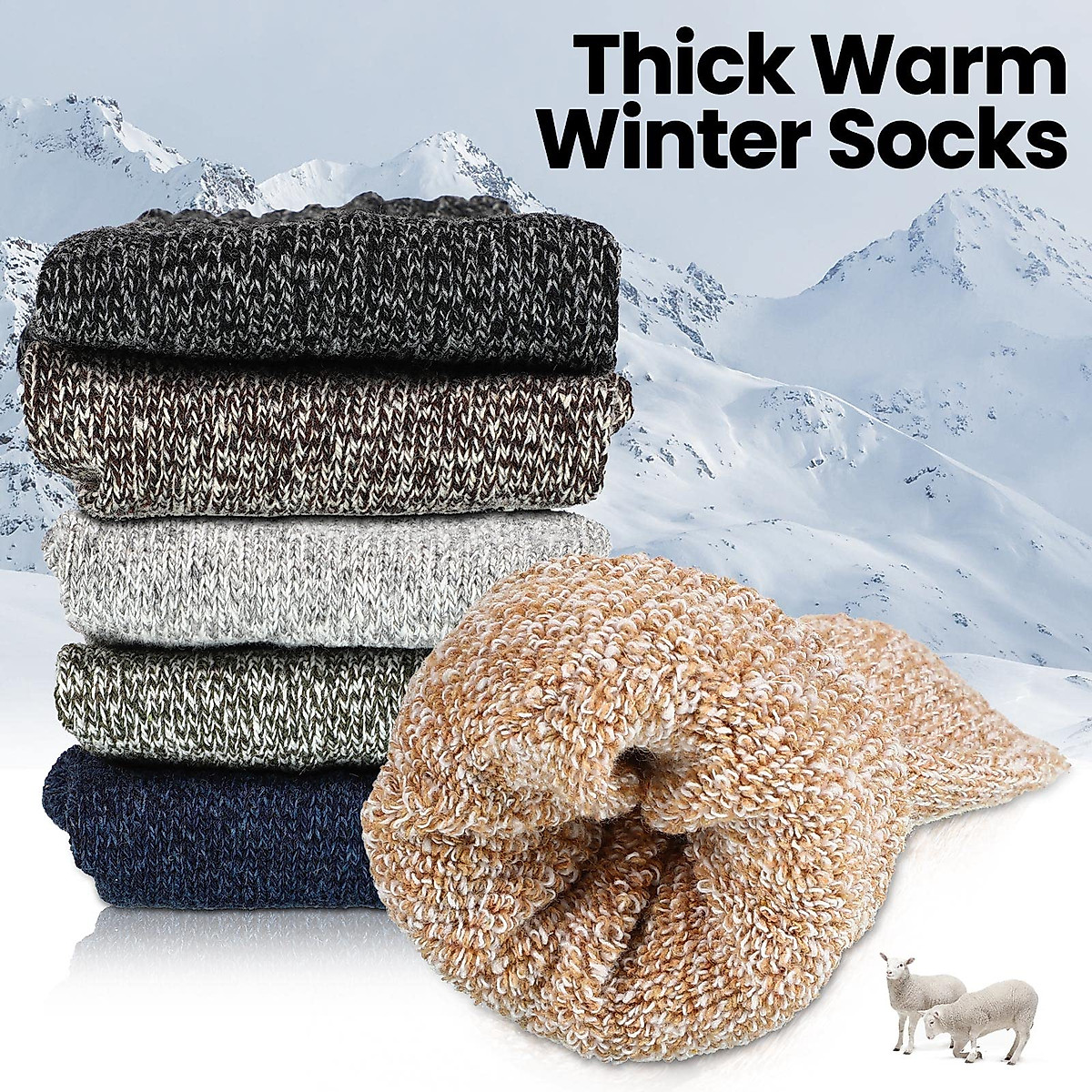 JaGely 24 Pairs Mens Hiking Wool Socks Warm Thermal Men Sock Set Athletic Thick Winter Boot Socks for Cold Weather, One Size, Multicolored