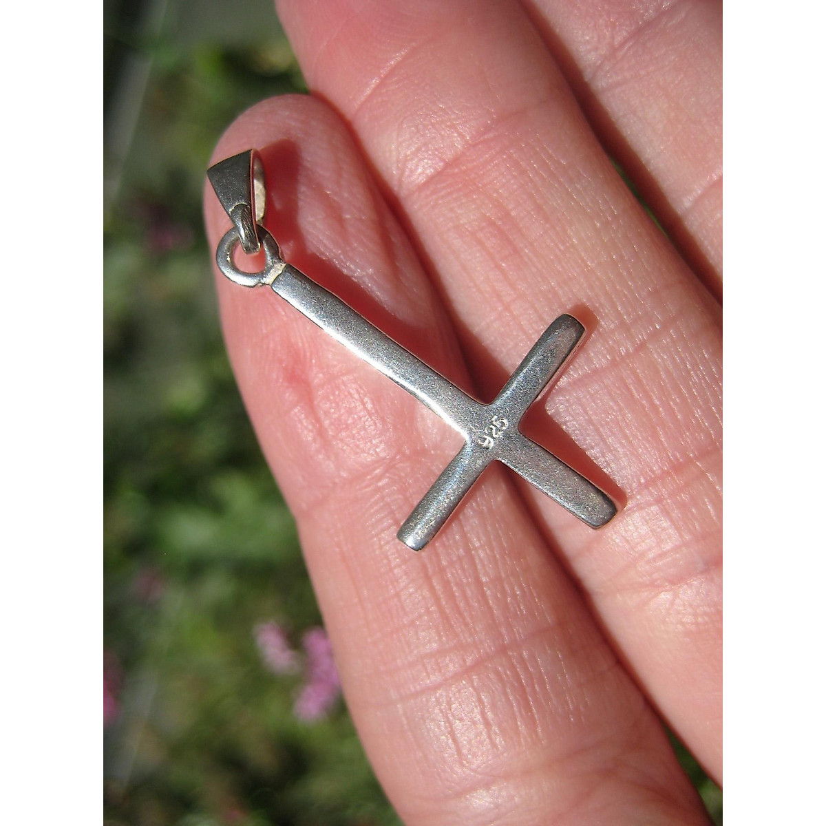 Himalayan Treasures Small 925 Sterling Silver Inverted Petrine Satanic Cross Pendant Free Chain
