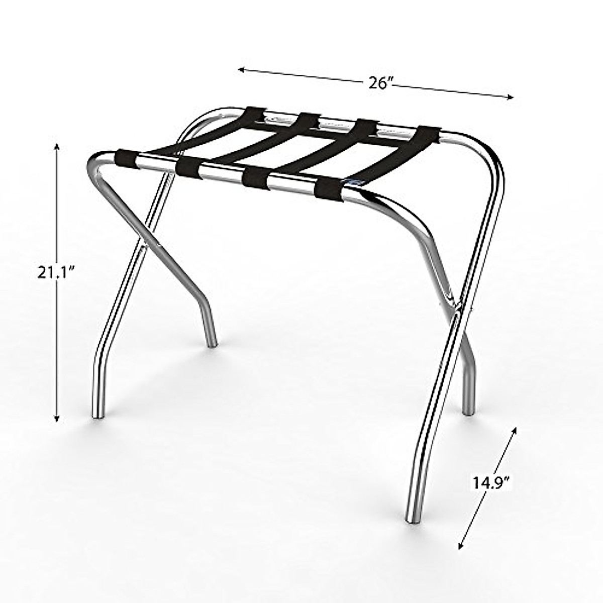 Chrome Folding Luggage Rack and Suitcase Stand- Durable Folding Bag Holder with Black Nylon Straps by Lavish Home