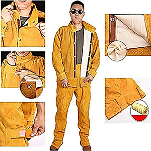 Welding Overalls Cowhide High Temperature Resistance Flame Retardant Insulation Wear-Resistant Welder Welding Protective Clothing,L