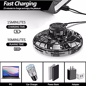 Flying Spinner, Flying Fidget Spinner with LED Lights, Kids Drone Flying Spinner,Mini Drone with USB Rechargeable for Fun Indoor Outdoor (Black)