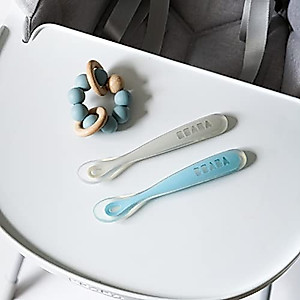 BEABA Baby's First Foods Spoon Set with Travel Case, Original Silicone Baby Spoons, Baby Essentials, Baby Spoons, Travel Set, Baby Gifts, Rain + Cloud