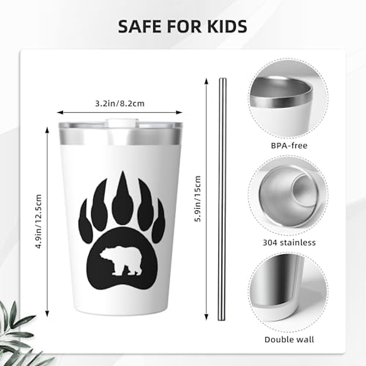 12oz Tumbler Native America Bear Claw Stainless Steel Cup With Straw And Lid Spill Proof Bulk Double Wall Vacuum Reusable Water Tumblers For Cold Hot Drink