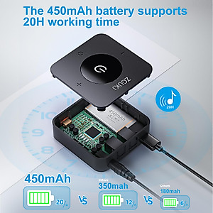 Bluetooth Transmitter Receiver, Wireless Bluetooth Transmitter for TV/PC, Bluetooth Receiver for Speakers and Home Stereo, 450mAh Large -Capacity Battery, Supports 3.5mm AUX, RCA, Optical Port (Black)