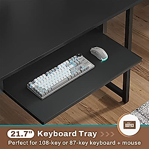 SEDETA L Shaped Gaming Desk, Reversible Computer Desk with Power Outlet and Pegboard, Gaming Desk with Led Lights, Keyboard Tray and Storage Bag for Home Office, Black
