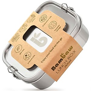Bambaw Stainless Steel Lunch Box 1400 ml | Adjustable Compartment Stainless Steel Food Container | Leakproof Steel Bento Box | Eco Friendly Lunch Boxes with Lid 47.3 oz | Sandwich Boxes for Adults