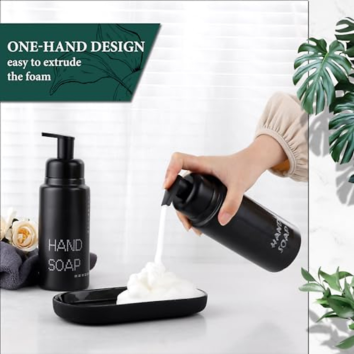Bosilunlife Foaming Soap Dispenser - Foam Hand Soap Dispenser Pump Bathroom Foaming Hand Soap Dispenser Bottle Refillable Ceramic Black Foaming Soap Dispenser for Kitchen Sink