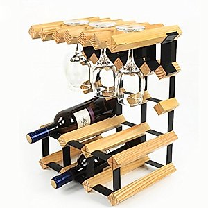 Wine Rack Stylish Simplicity Solid Wood Ornaments Creative Wine Cupboard Restaurant European Solid Wood Goblet Rack, PIBM, Wood Color