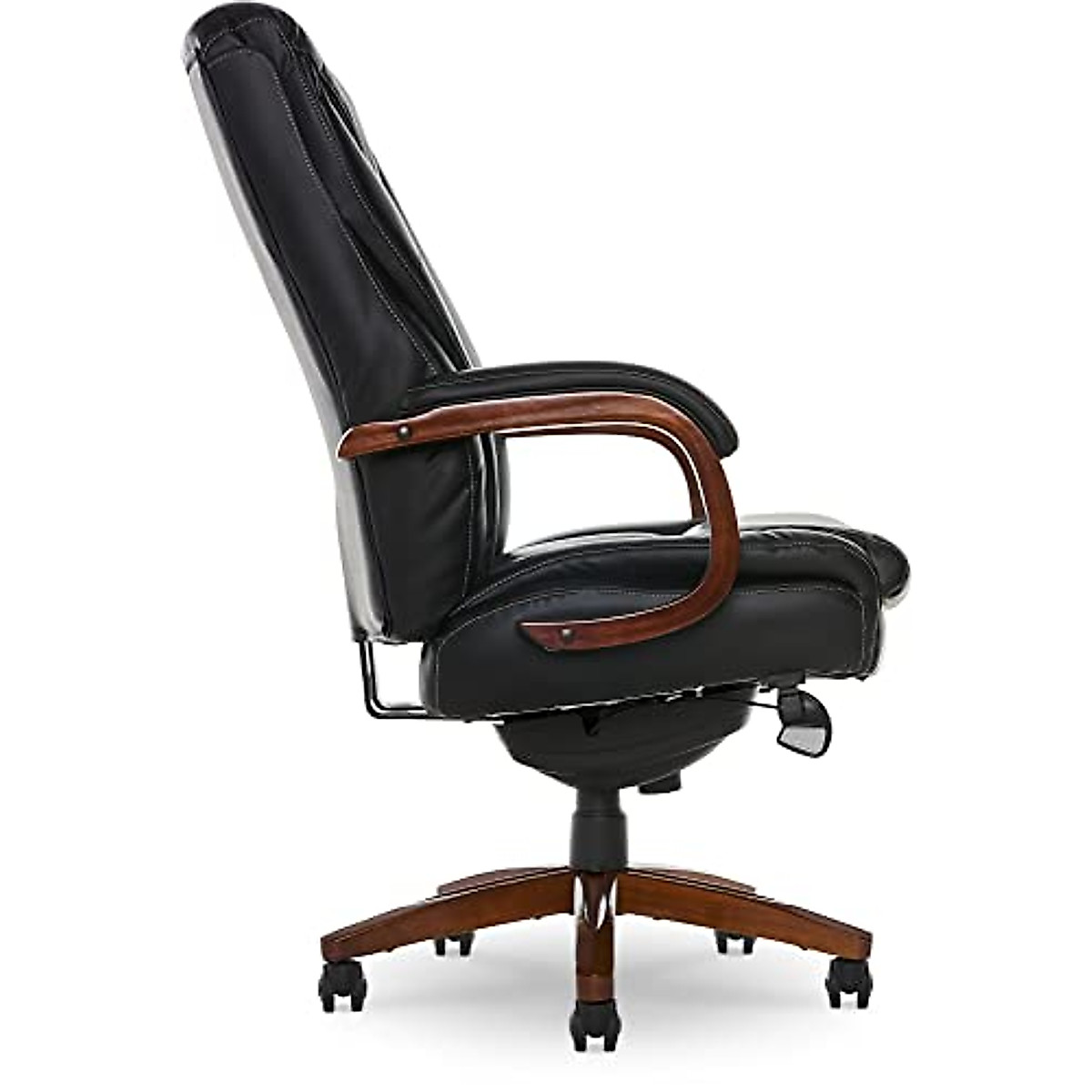 La-Z-Boy Edmonton Big and Tall Executive Office Chair with Comfort Core Cushions, Solid Wood Arms and Base, Waterfall Seat Edge, Bonded Leather, Big & Tall, Black