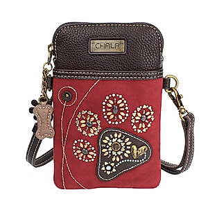 Chala Dazzled Paw Print Cellphone Convertible Strap Crossbody Handbag, Dog Lovers