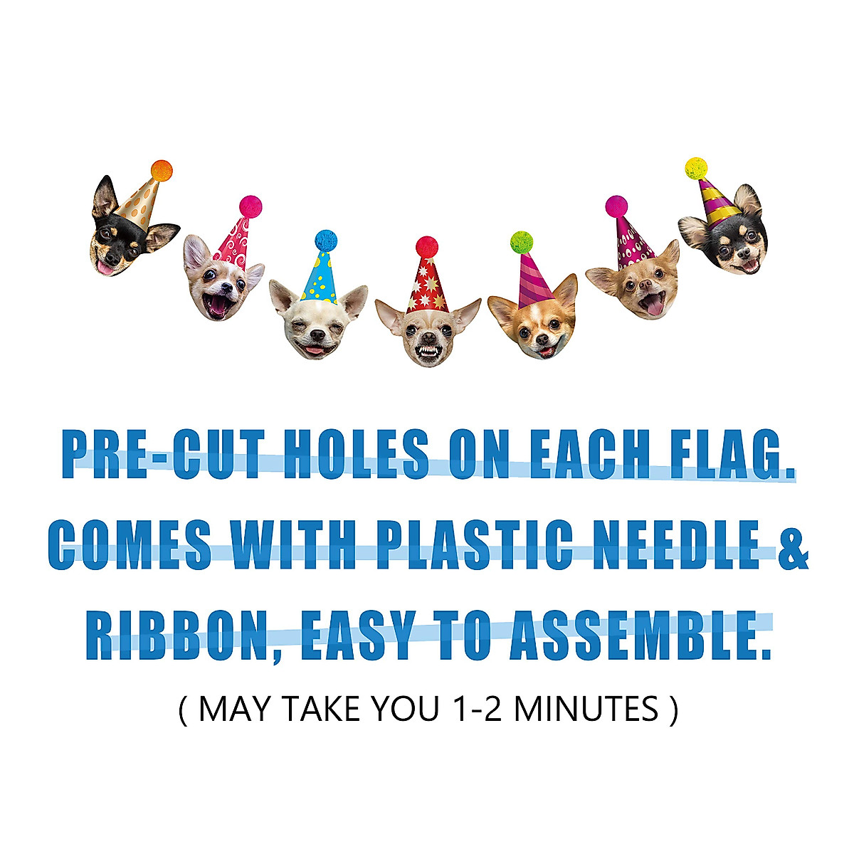 Chihuahua Dog Birthday Garland, Funny Chichi Portraits Party Decor, Dog Face Bunting Banner