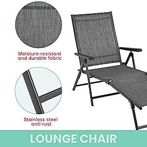 FDW Patio Lounge Chair Patio Chaise Lounges Patio Folding Lounge Chairs for Outside Patio Pool Beach Yard with Adjustable Reclining Lounge Chairs (Set of Two)