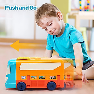 HOLYFUN Bus Car Toy for Toddler, Kids Play Bus with Steering Wheel Toy, Sound and Light, Music School Bus Toy, Educational Bus Driving Toy Gift for Boys & Girls