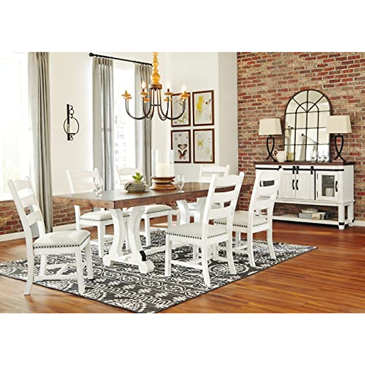 Signature Design by Ashley Valebeck Farmhouse Rectangular Extension Dining Table, Fits up to 8, White & Brown