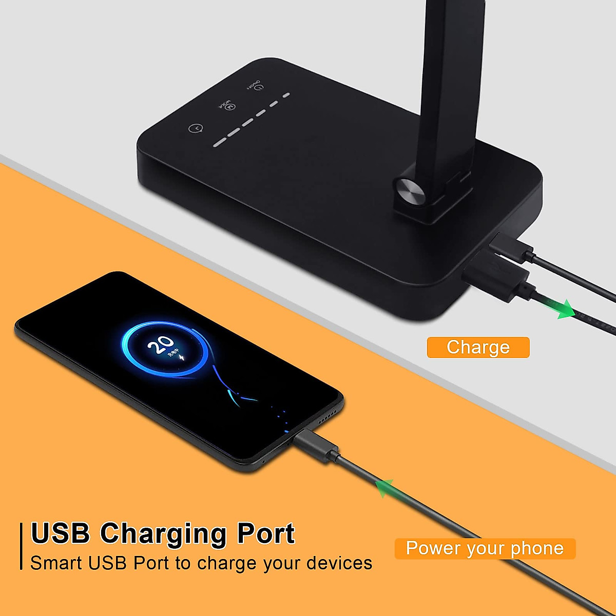 YUNSOVA LED Desk Lamp for Home Office, Double Head Desk Light, 5 Color Modes , 6 Brightness Levels, Touch Control, USB Charging Port, Auto Timer, Eye-Caring dimmable Table Lamp for Reading Study