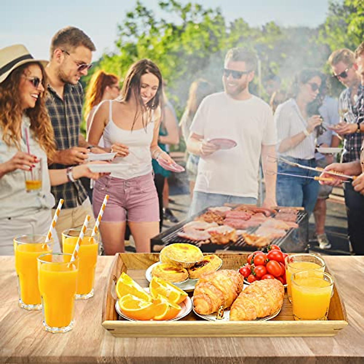 Bambu Masster Acaia Wood 2 Pack Serving Tray with Handles,Tray for Breakfast Dinner, Eating Trays for Living Room,Restaurants,