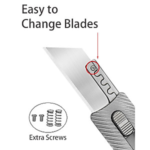 ainhue A358 Retractable Blade Utility Knife, 10pcs Replaceable Blades, 3.58 inches Titanium Handles Pocket Clip, Heavy Duty Box Cardboard Cutter